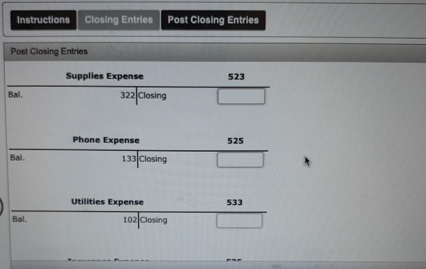 Solved Instructions Closing Entries Post Closing Entries | Chegg.com