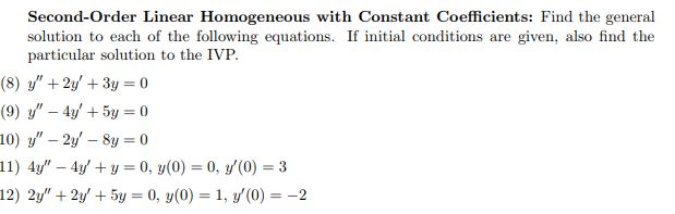 Solved Second-Order Linear Homogeneous with Constant | Chegg.com