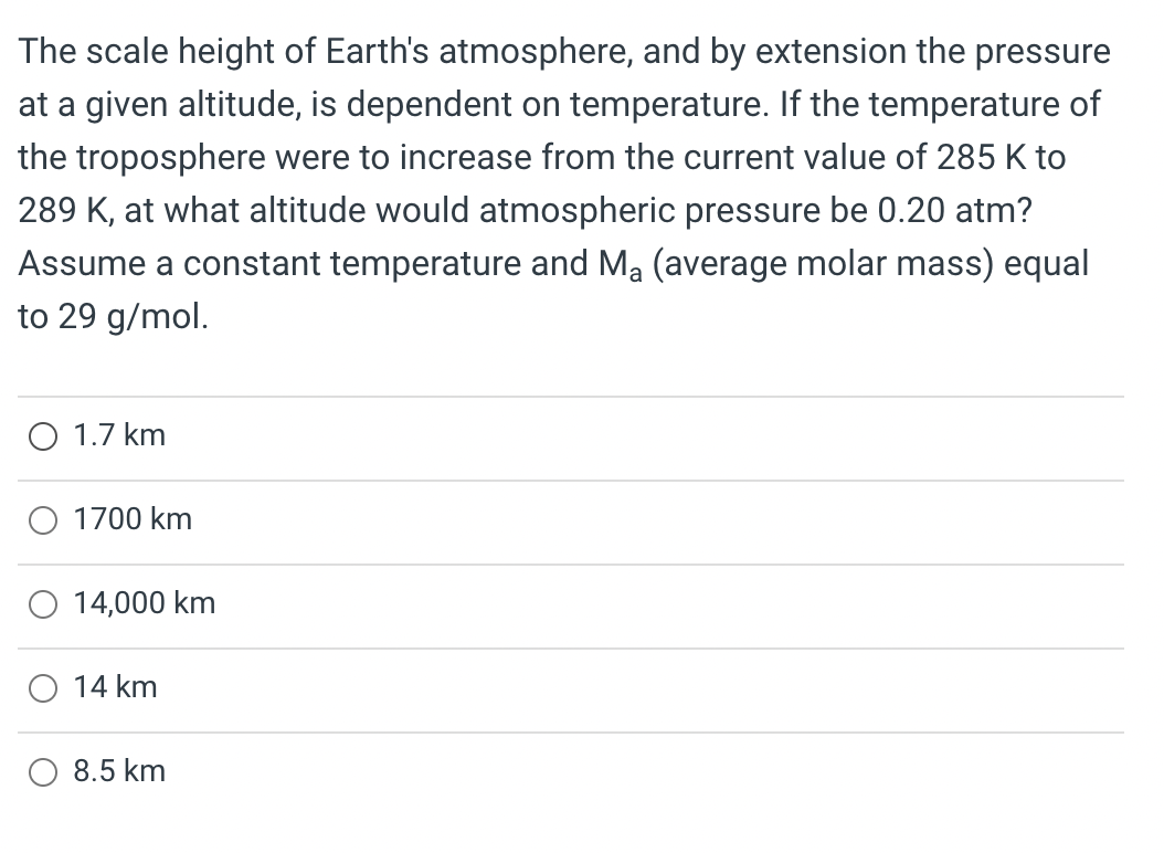Solved The scale height of Earth's atmosphere, and by | Chegg.com