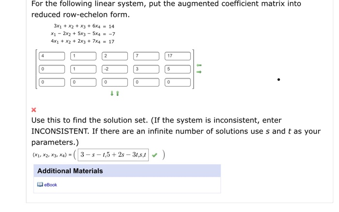 Solved For the following linear system, put the augmented | Chegg.com