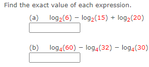 Solved Find the exact value of each expression. (a) log (6) | Chegg.com