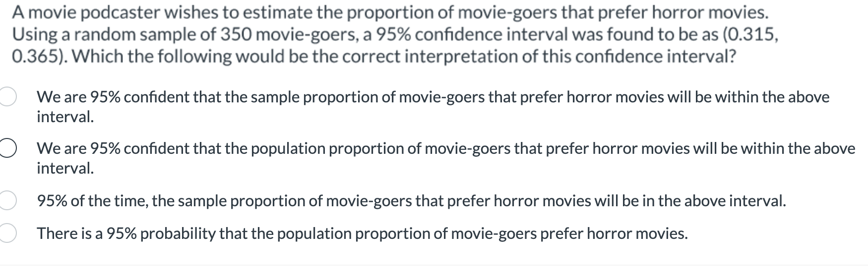 Solved A movie podcaster wishes to estimate the proportion | Chegg.com