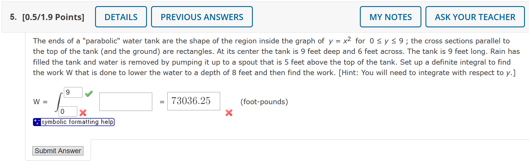 Solved The ends of a "parabolic" water tank are the shape of | Chegg.com