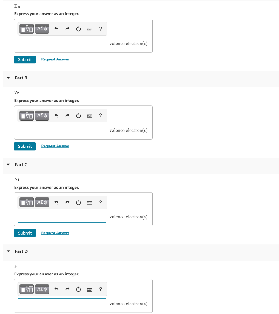 Solved Determine the number of valence electrons in each of | Chegg.com