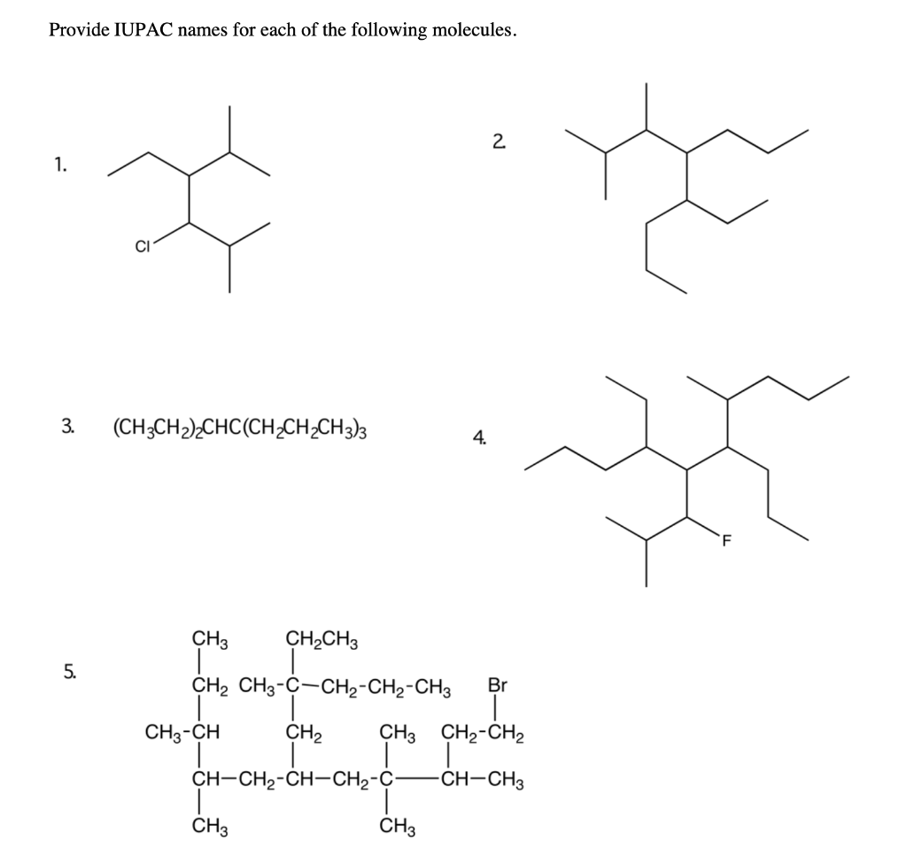 Solved Provide IUPAC names for each of the following | Chegg.com