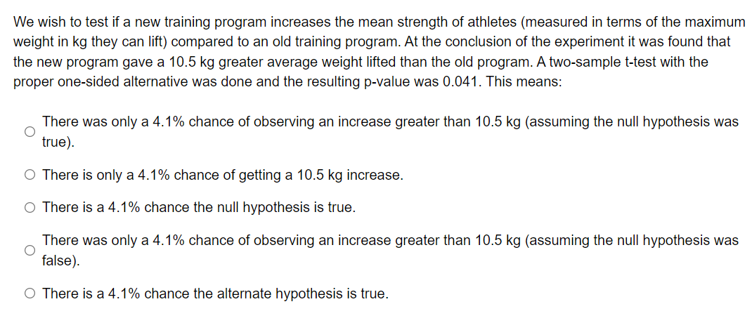 Solved We wish to test if a new training program increases | Chegg.com