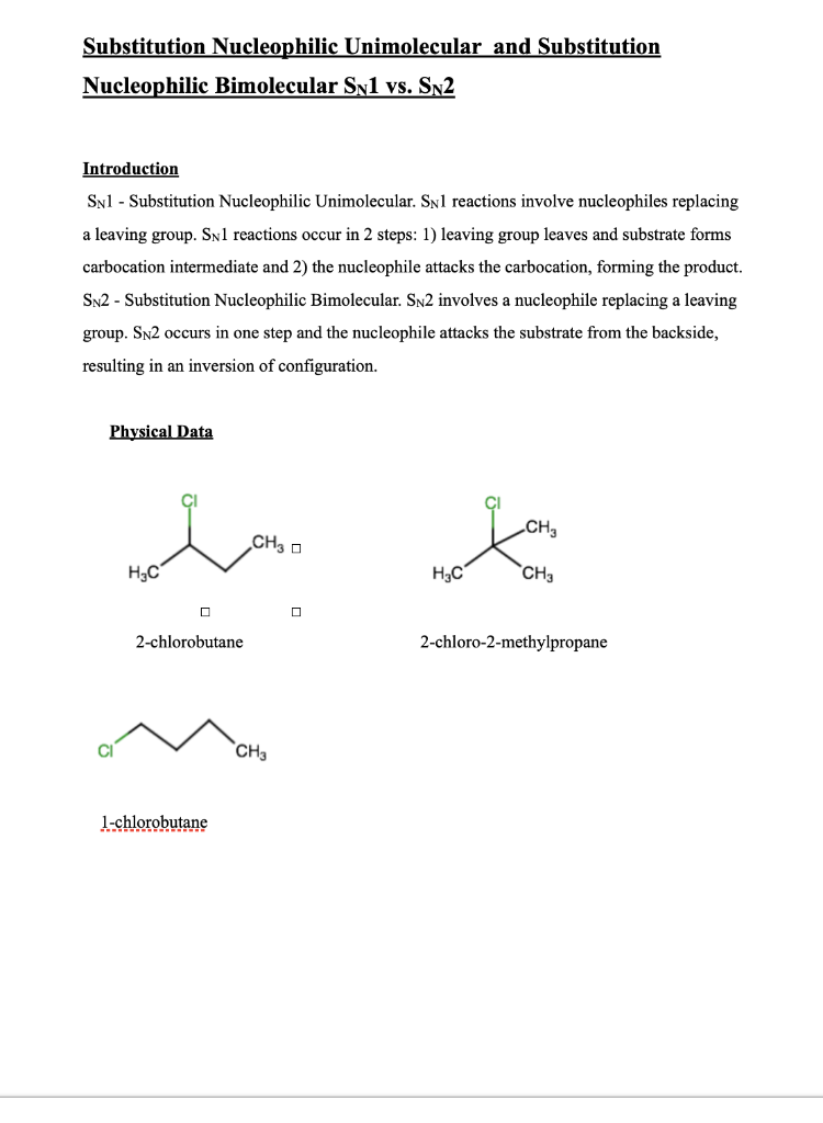 Solved Substitution Nucleophilic Unimolecular and | Chegg.com