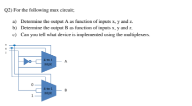 Solved Q2) For the following mux circuit; a) Determine the | Chegg.com
