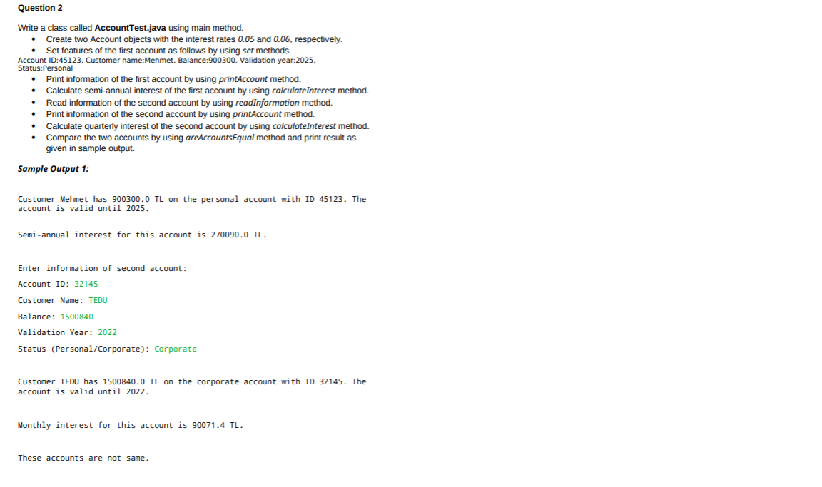 Solved Question 1 Write a class called Account.java with the | Chegg.com