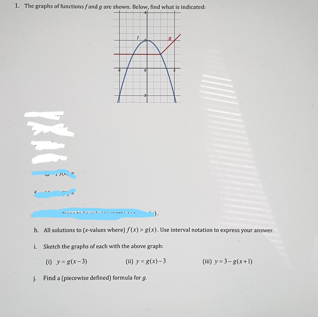 Solved 1. The graphs of functions fand g are shown. Below, | Chegg.com