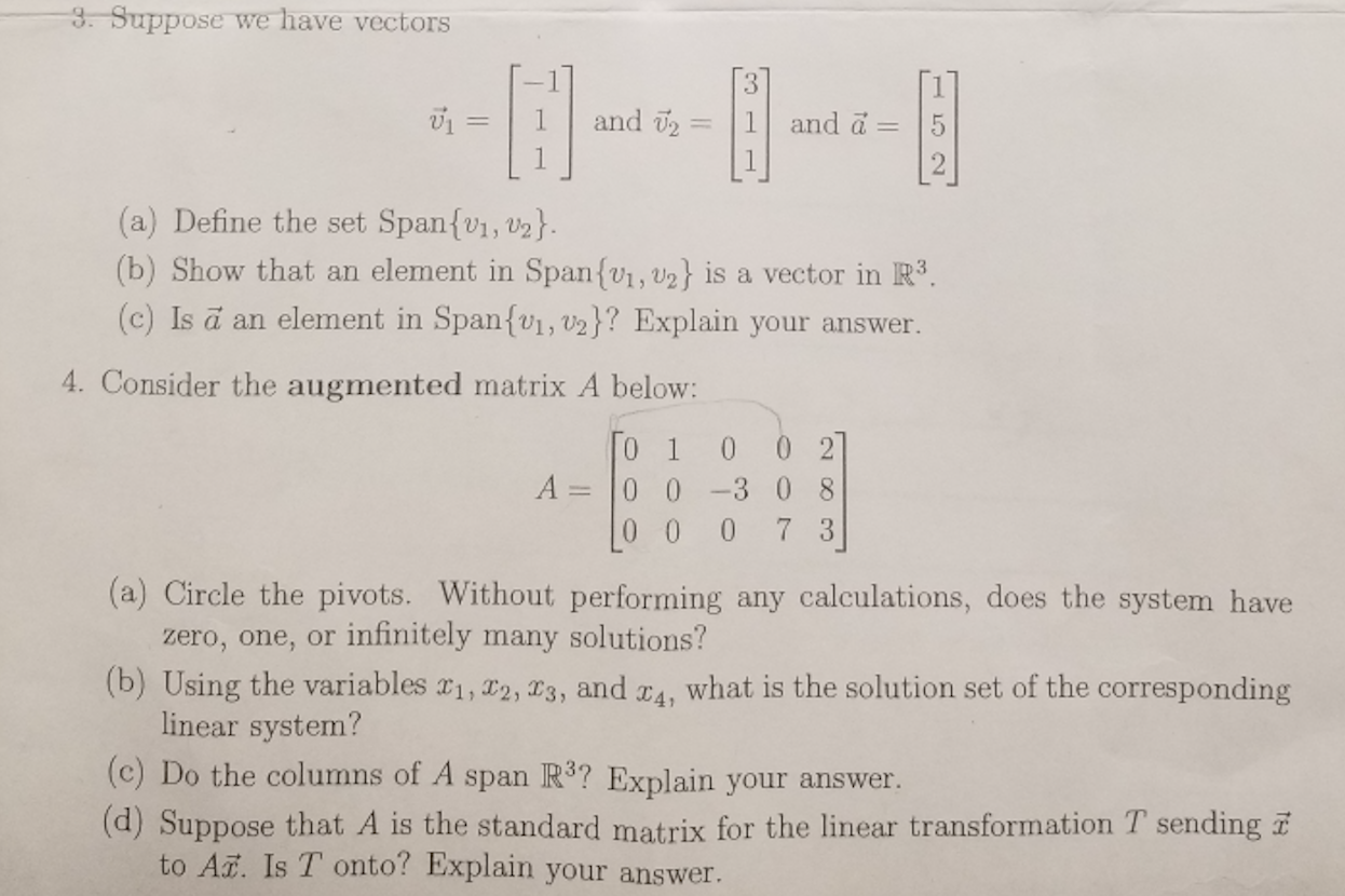 Solved 3. Suppose we have vectors vi = 1 and 2 = 1 and a (a) | Chegg.com