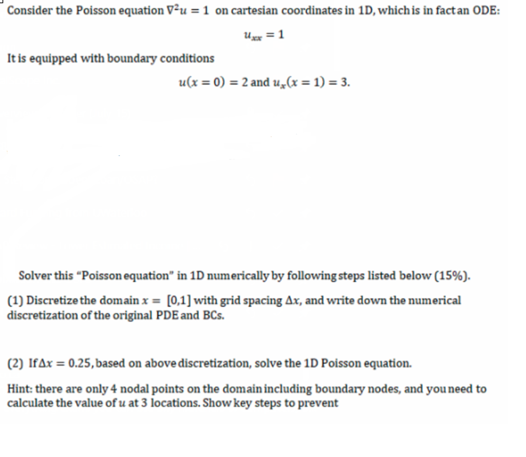 Solved Consider the Poisson equation Vều = 1 on cartesian | Chegg.com