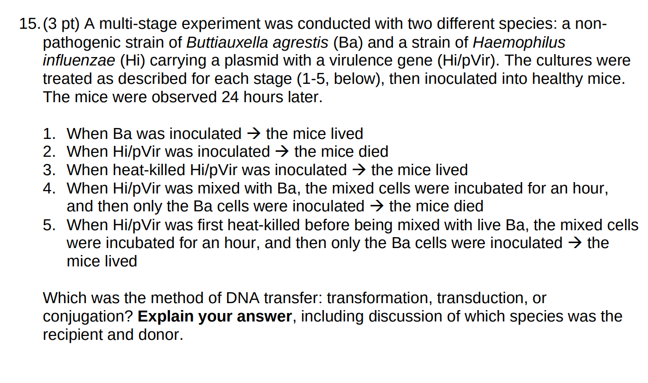Solved 15.(3 pt) A multi-stage experiment was conducted with | Chegg.com