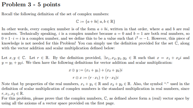 Recall the following definition of the set of complex | Chegg.com