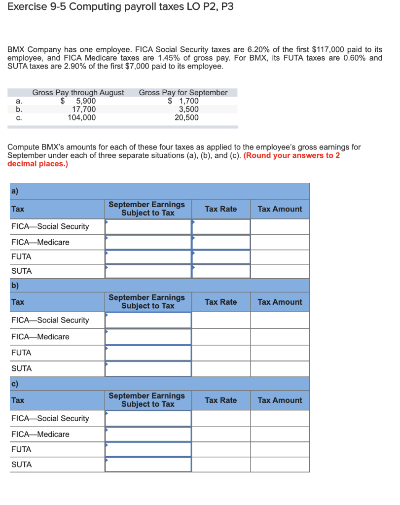 Solved Exercise 9-5 Computing payroll taxes LO P2, P3 BMX | Chegg.com