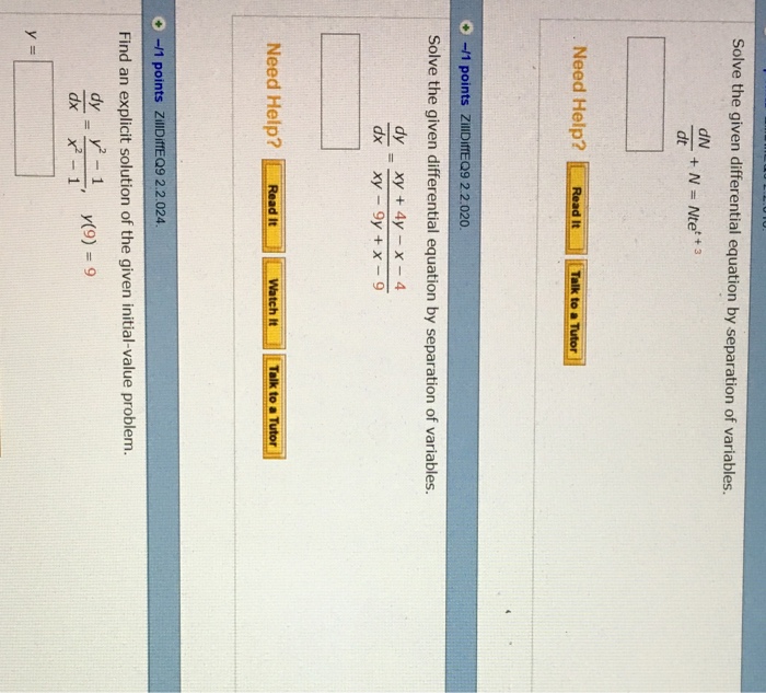 Solved Solve the given differential equation by separation | Chegg.com