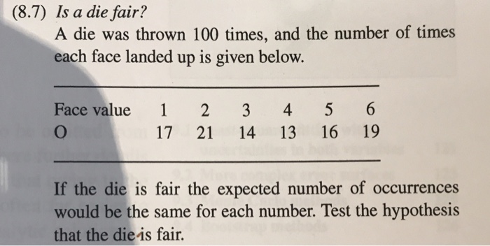 Solved (8.7) Is a die fair? A die was thrown 100 times, and | Chegg.com