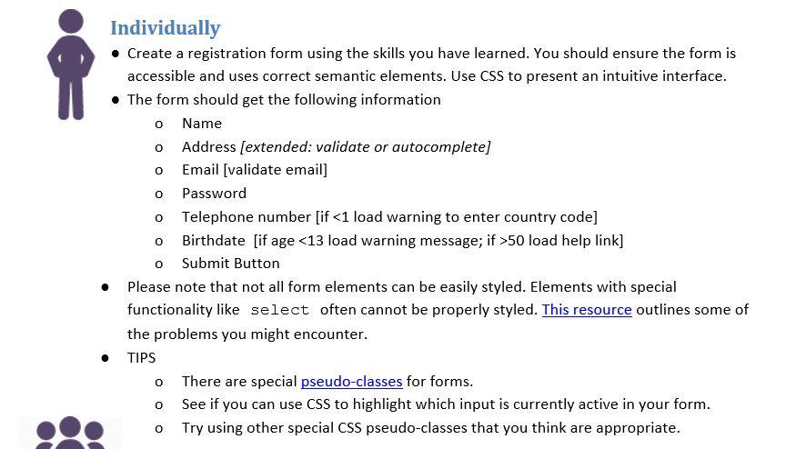 Solved 0 o o Individually • Create a registration form using | Chegg.com