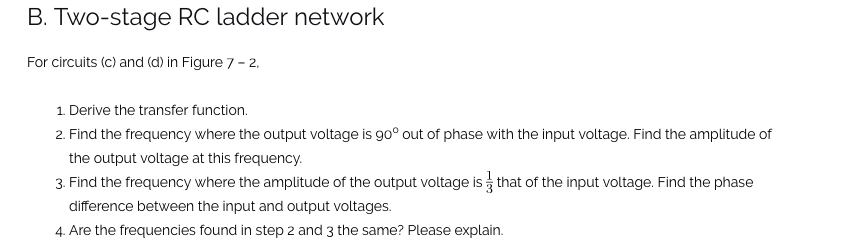 Solved B. Two-stage RC ladder network For circuits (c) and | Chegg.com