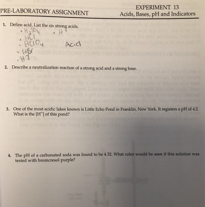 Solved EXPERIMENT 13 Acids, Bases, pH and Indicators | Chegg.com