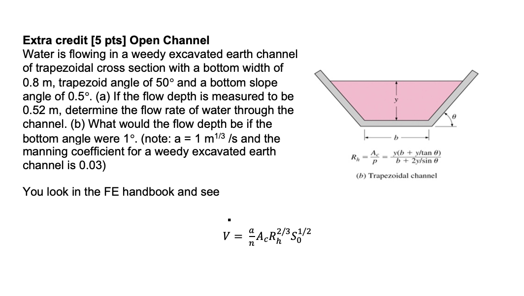 Solved Extra credit [5 pts] Open Channel Water is flowing in | Chegg.com