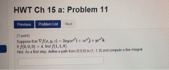 Solved HWT Ch 15 a: Problem 11 PreviousProblem List Next (1 | Chegg.com