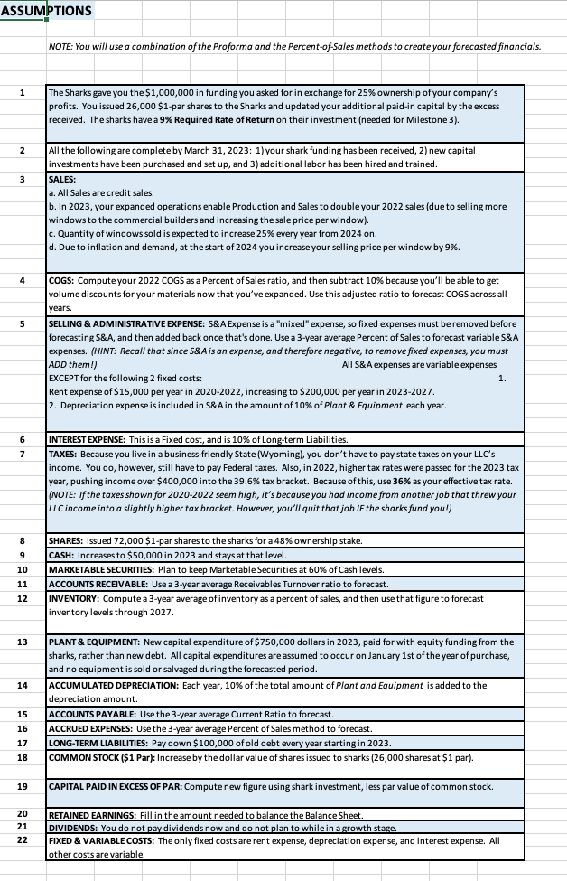 ASSUMPTIONS NOTE: You will use a combination of the | Chegg.com