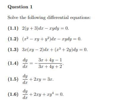Solved Question 1 Solve the following differential | Chegg.com