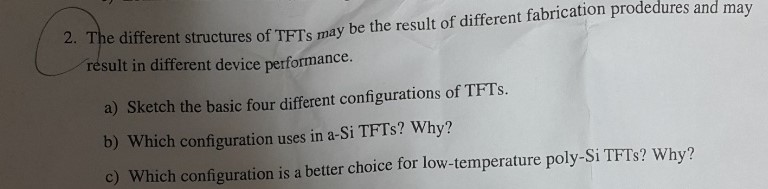 Solved 2. The different structures of TFTs may be the result | Chegg.com