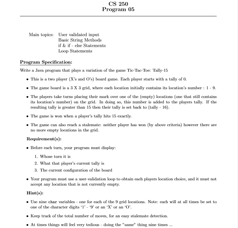 Solved Cs 250 Program 05 Main Topics User Validated Input