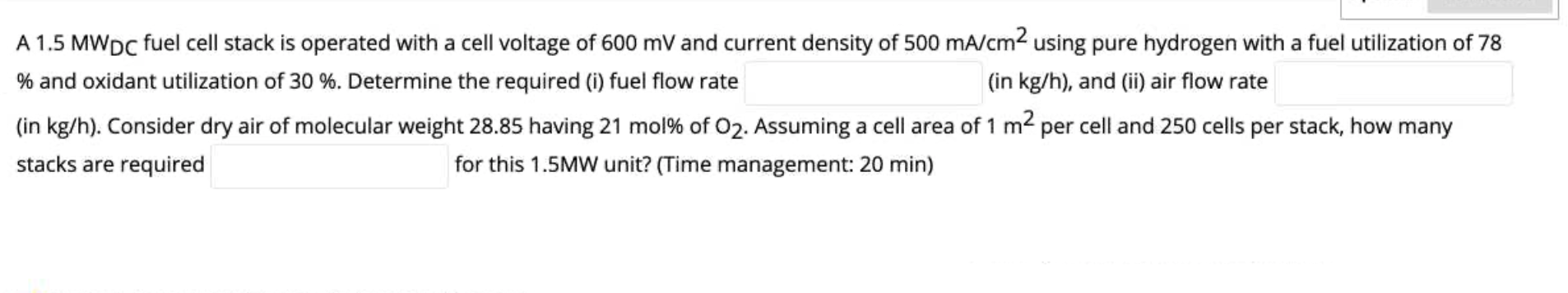 A 1.5 MWDc fuel cell stack is operated with a cell | Chegg.com