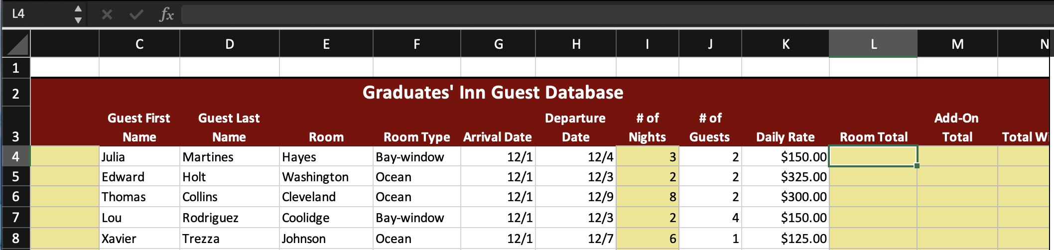 Calculate The Room Total For The First Transaction