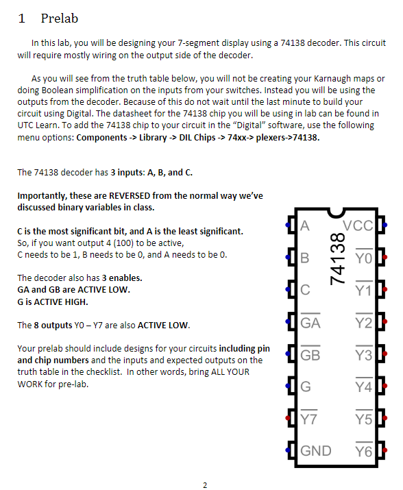 1 Prelab In this lab, you will be designing your | Chegg.com