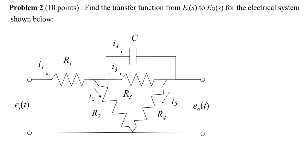 Solved Problem 2 (10 points): Find the transfer function | Chegg.com