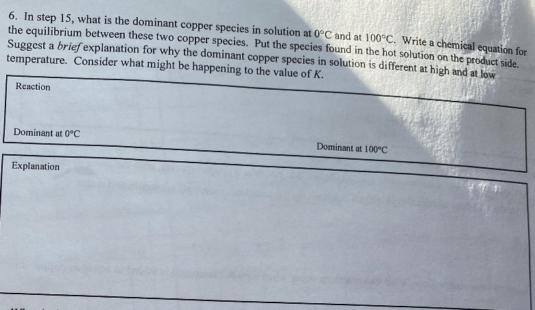 6. In step 15, what is the dominant copper species in | Chegg.com
