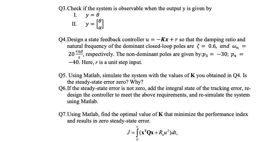 Solved Objectives - Design a state-feedback controller using | Chegg.com
