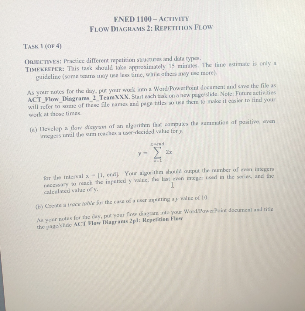 ENED 1100 - ACTIVITY Flow DIAGRAMS 2: REPETITION FLOW | Chegg.com