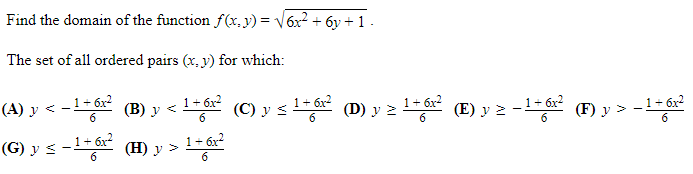 Solved Find the domain of the function f(x,y)=6x2+6y+1. The | Chegg.com