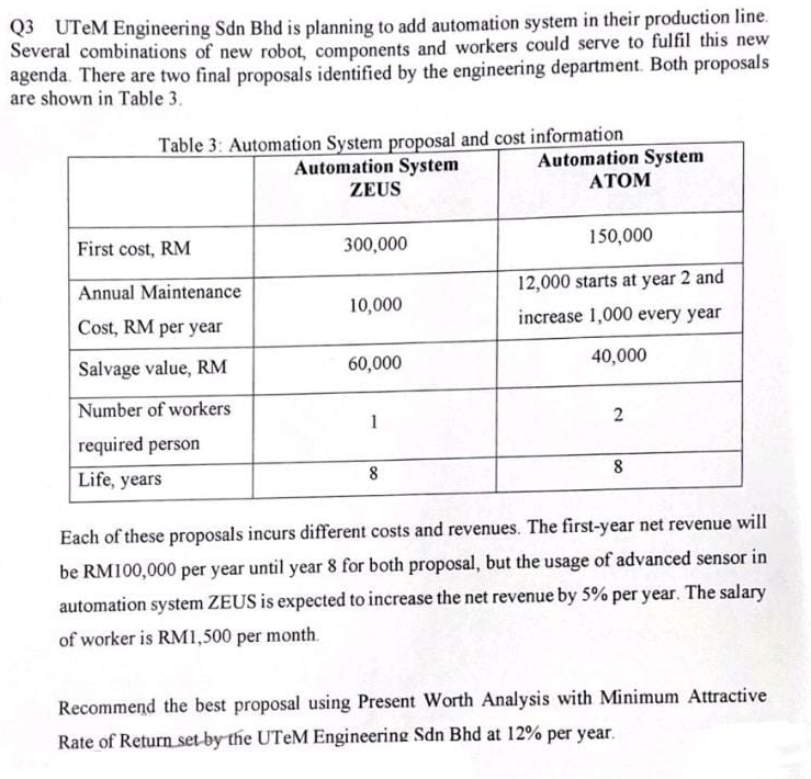 Solved Q3 UTeM Engineering Sdn Bhd is planning to add | Chegg.com