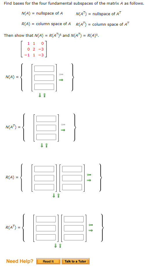 Solved Find bases for the four fundamental subspaces of the | Chegg.com