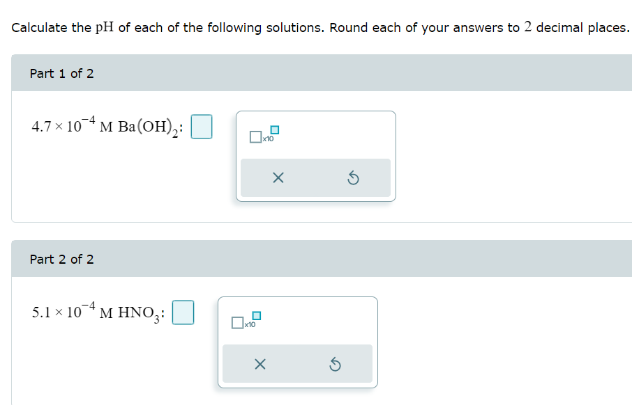 Solved Calculate the pH of each of the following solutions. | Chegg.com