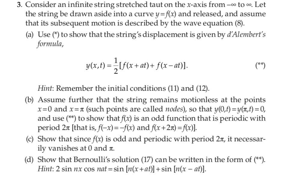 Solved 3. Consider an infinite string stretched taut on the | Chegg.com