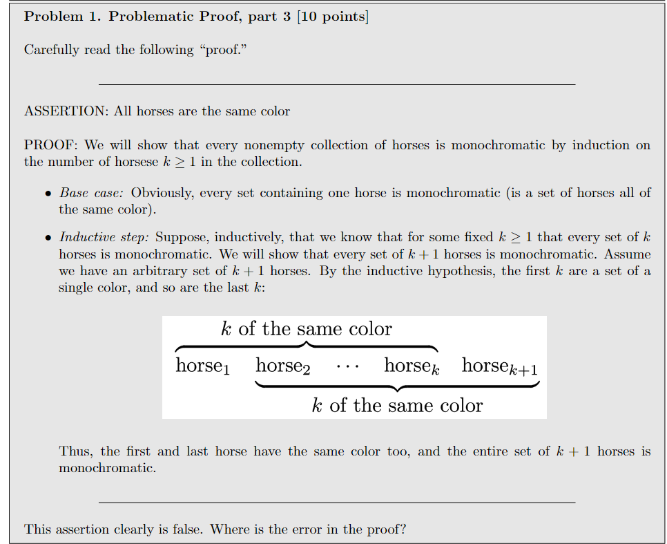 Solved ASSERTION: All horses are the same color PROOF: We | Chegg.com