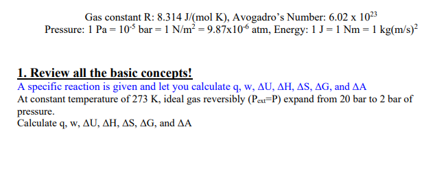 Solved Gas constant R: 8.314 J/(mol K), Avogadro's Number: | Chegg.com