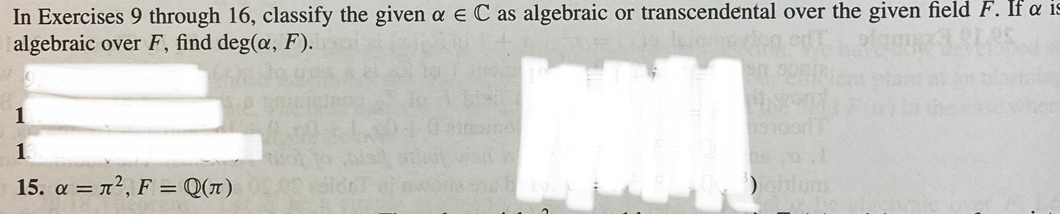 In Exercises 9 through 16 , classify the given α∈C as | Chegg.com