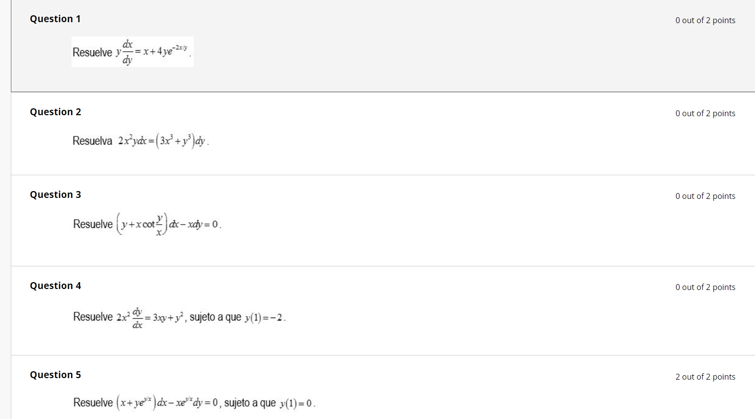Question 1 0 out of 2 points Resuelve | Chegg.com