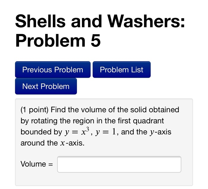 Solved Shells and Washers: Problem 5 Previous Problem | Chegg.com