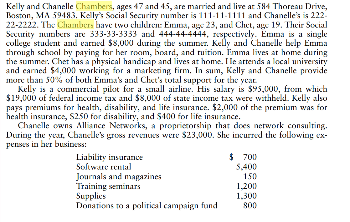 Solved I need the tax returns prepared, not journal entries. | Chegg.com
