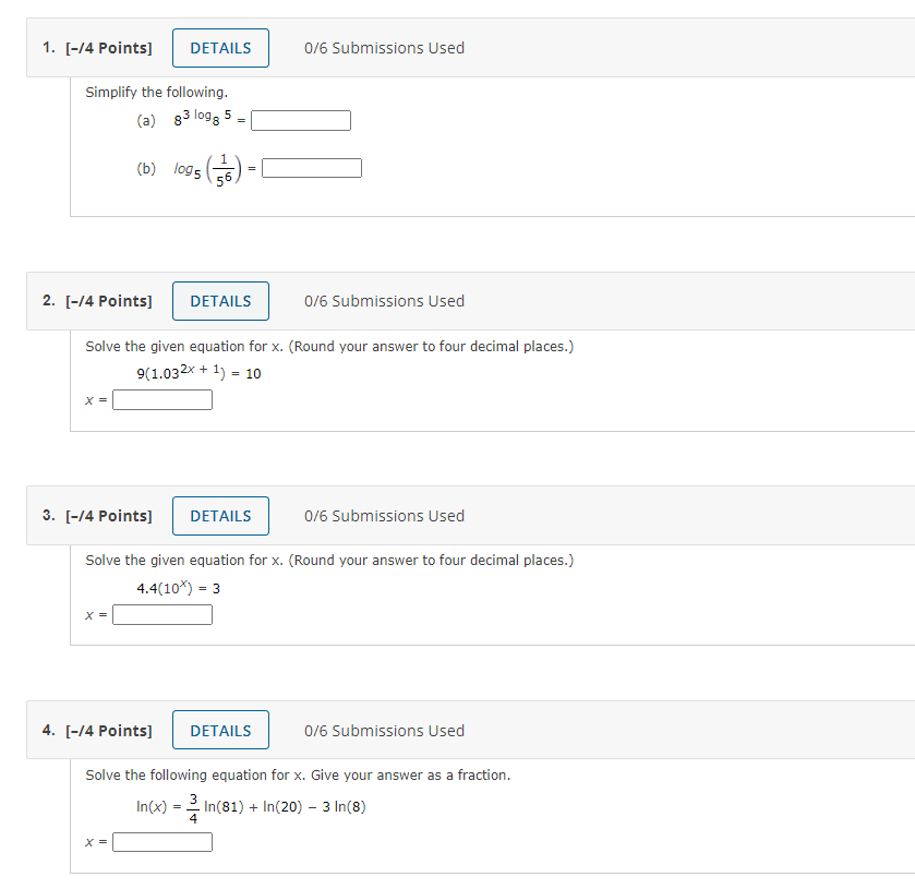 Solved 1. [-14 Points] DETAILS 0/6 Submissions Used Simplify | Chegg.com