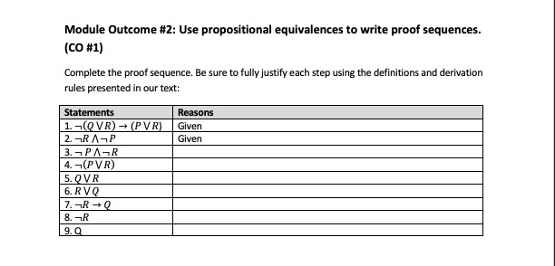 Solved Module Outcome #2: Use propositional equivalences to | Chegg.com